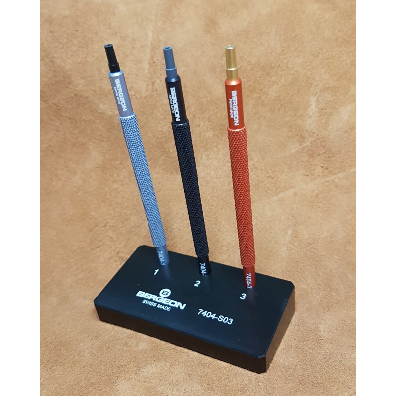 Bergeon Assortment of Three Watch Hand Setting Tools with Stand Ref ...
